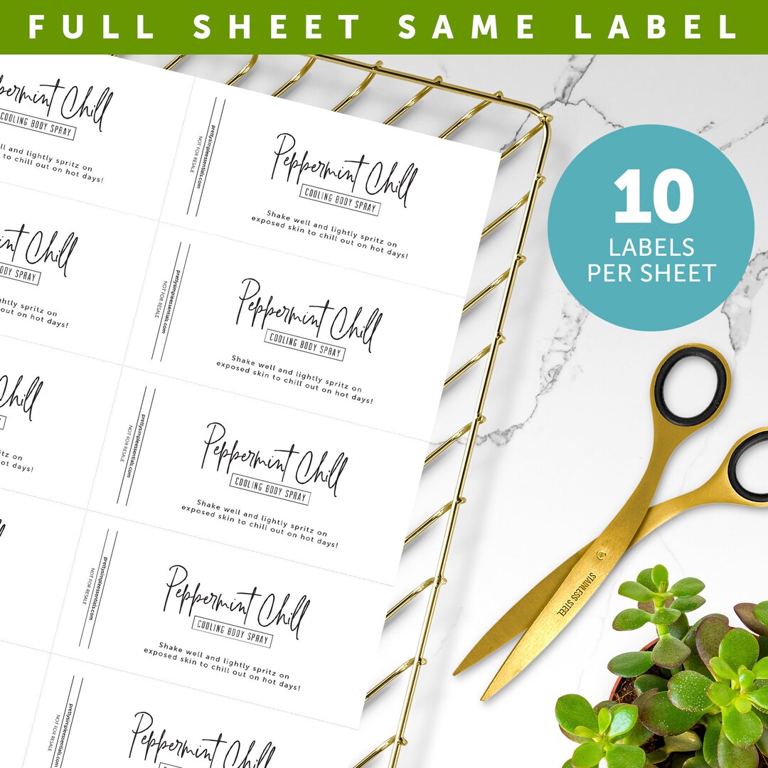 Peppermint Chill Cooling Body Spray Printable DIY Labels for DIY Spray ...