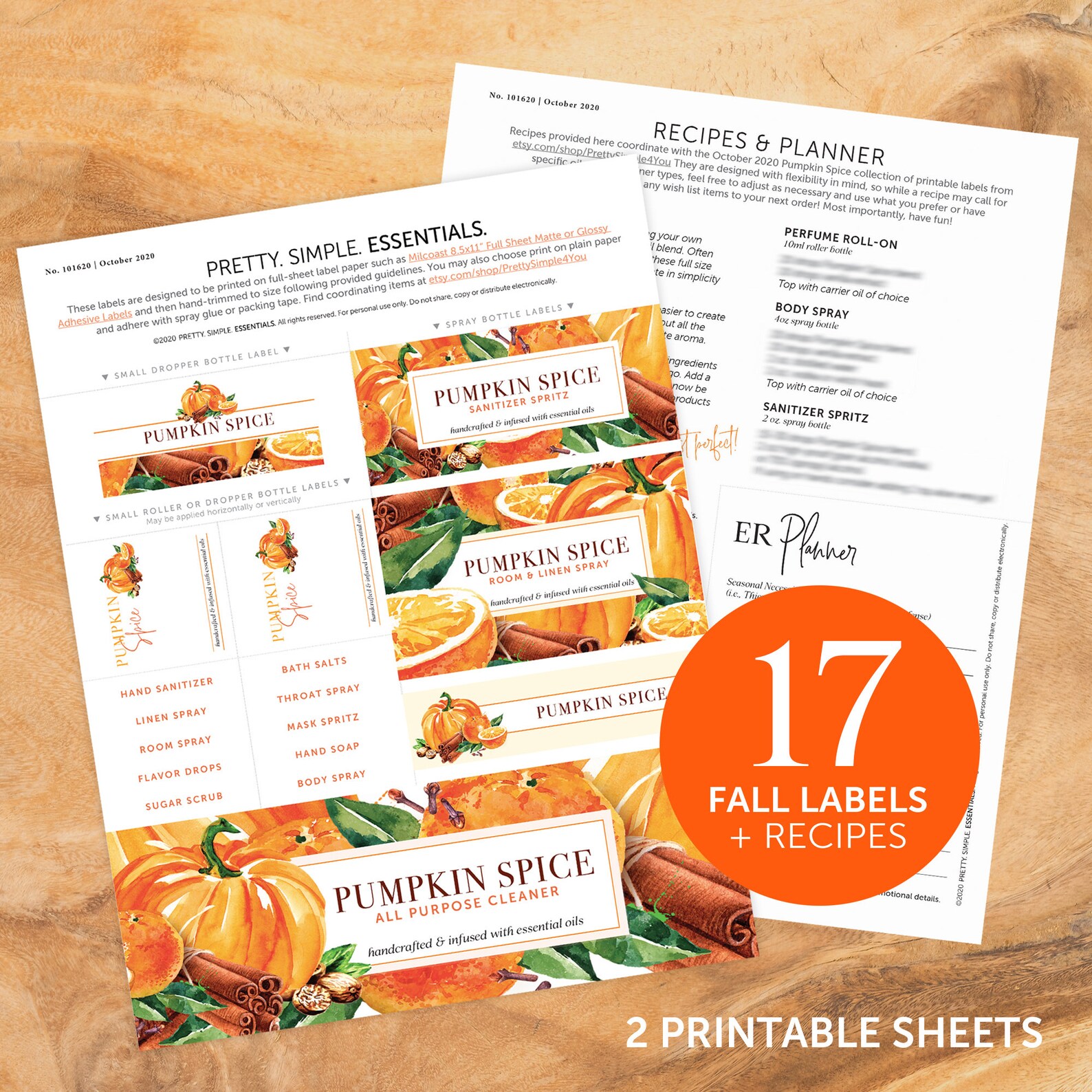 Pumpkin Spice Collection // Printable LABELS RECIPES: Thieves - Etsy
