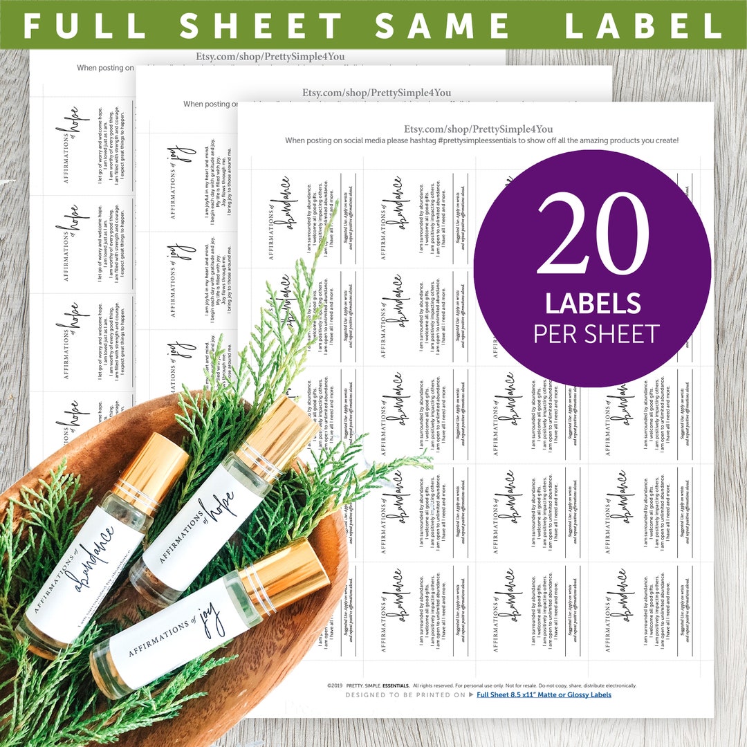 Positive Affirmation Roller Labels — PRINTABLE Hope, Joy and Abundance ...
