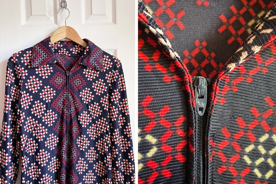 1970s Vintage poly dress geometric pattern - Gem