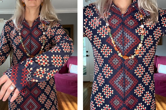 1970s Vintage poly dress geometric pattern - Gem
