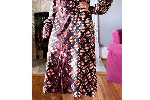 1970s Vintage poly dress geometric pattern - Gem