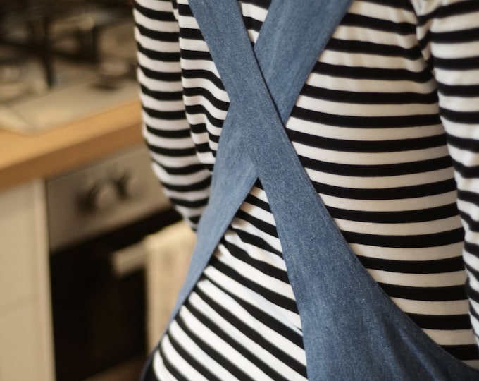 ONLY 1 LEFT!!! Japanese Style Cross-back Denim Smock Apron - Etsy