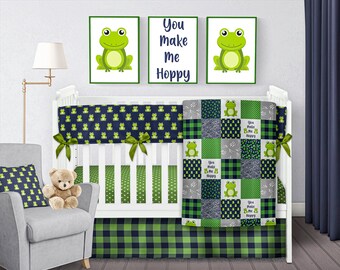 Blue/green frogs infant crib and toddler bed fitted sheet Sheets ...