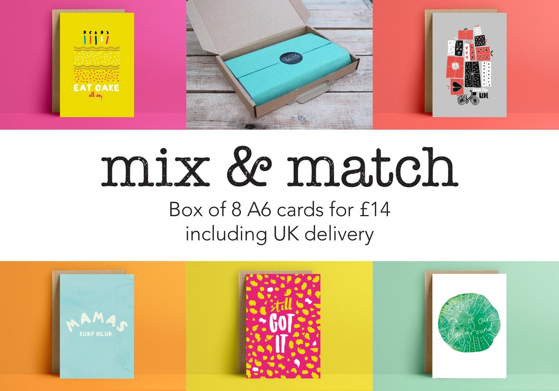Mix and Match Cards, Boxed Set of 8 Greetings Cards, Birthday, Surf ...