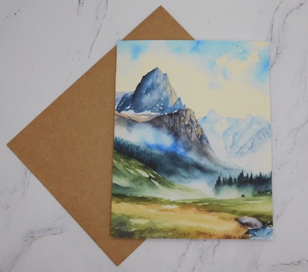 Watercolor Mountain Range Card / Set of 6 or 12 Luxury Linen / Blank ...