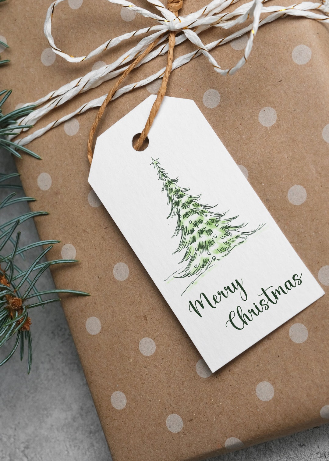 Christmas Tree Gift Tag, Set of 12, Holiday Watercolor PRINTED Gift ...