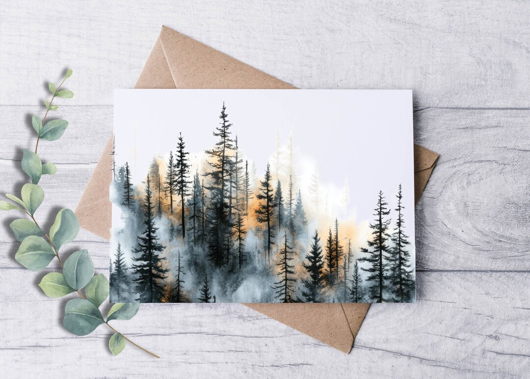 ENCHANTED FOREST Notecards: Rustic Evergreen Tree Thank You Cards Set ...