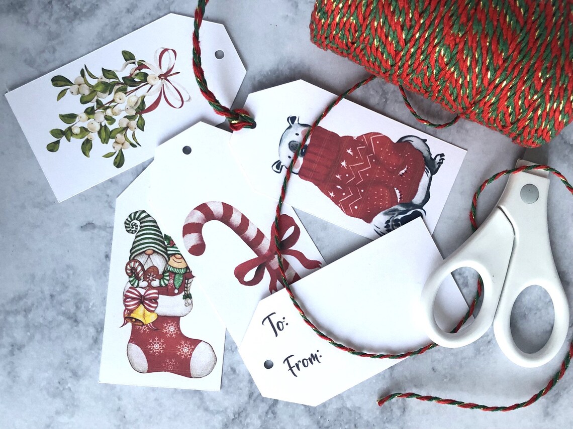Multiple Gift Tag, Set of 24, Holiday Watercolor PRINTED Gift Tags With ...
