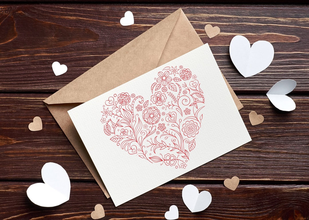 HEARTS DESIRE Valentines Red Heart Filagree Card Set / Blank Note Cards ...