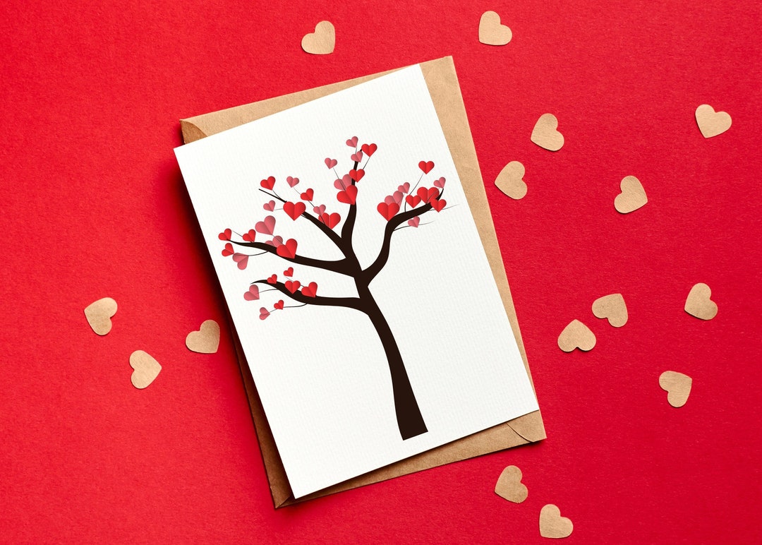 Valentines Red Heart Tree Card Set / Blank Note Cards / Folded ...