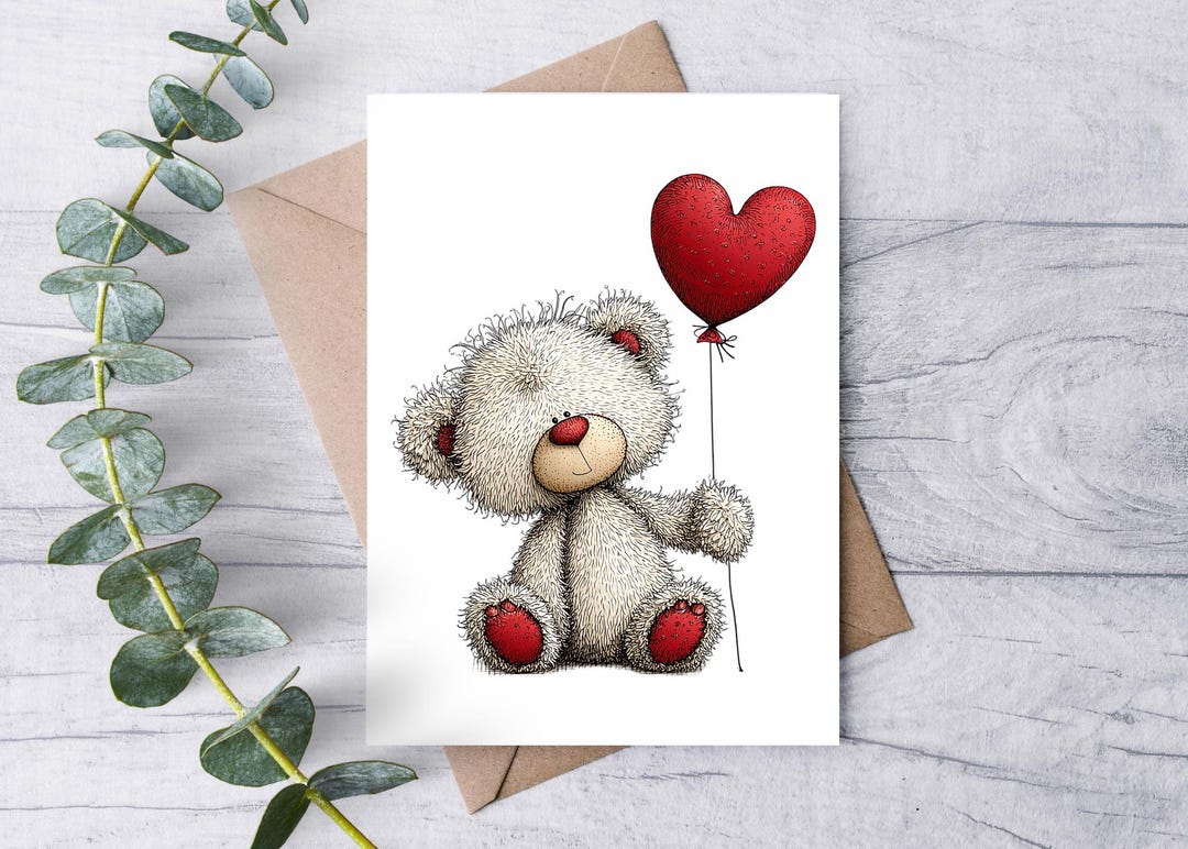 Teddy Bear Valentines Card Set HEARTSTRINGS & HUGS / Blank Note Cards ...