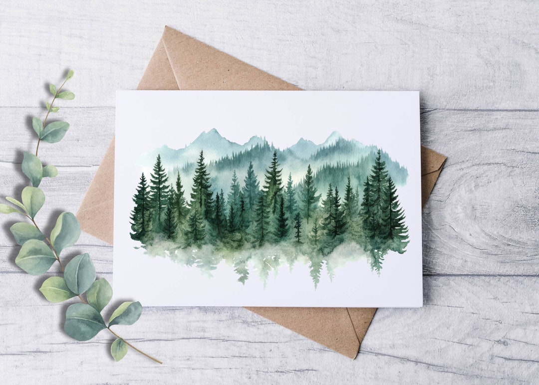 Reflection Evergreen Trees Notecards Set - Rustic Thank You Cards ...