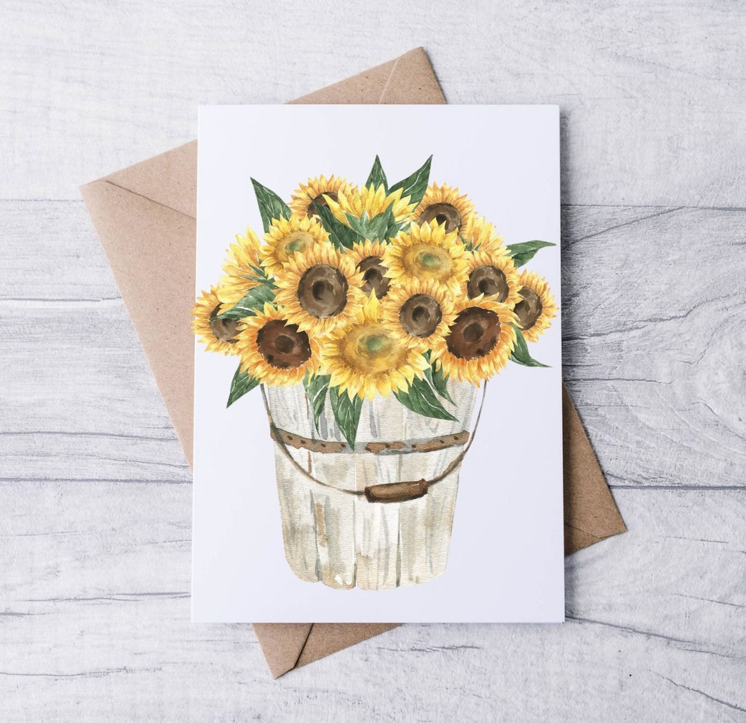 Sunflower Card Set / Watercolor Autumn Fall / Blank Note Cards / Folded ...