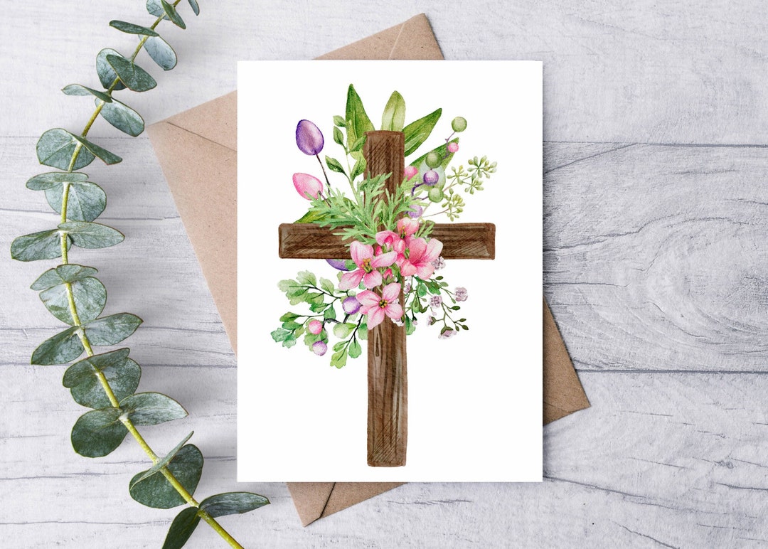 Cross With Tulips Easter Cross Card Set / Blank Note Cards / Folded ...