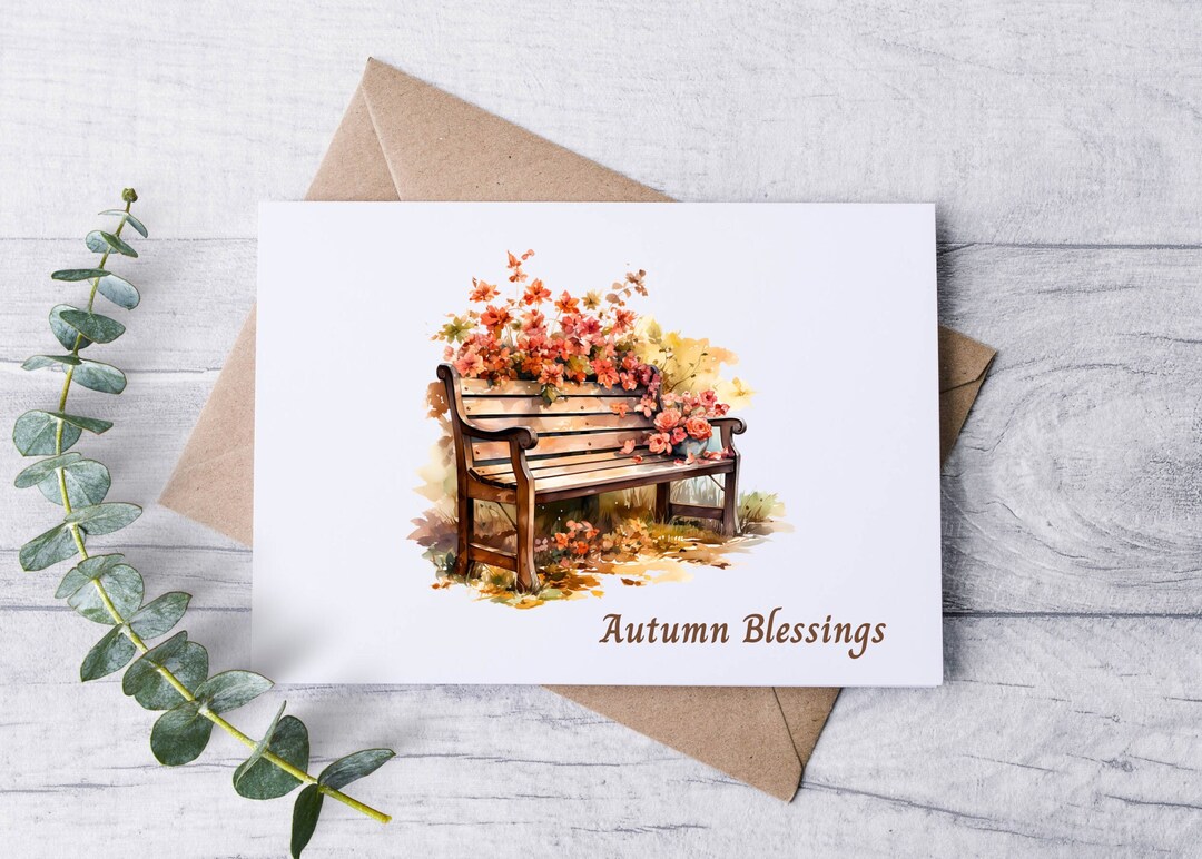 Autumn Fall Bench Cards / Luxury Linen Textured Card / Blank Note Cards ...