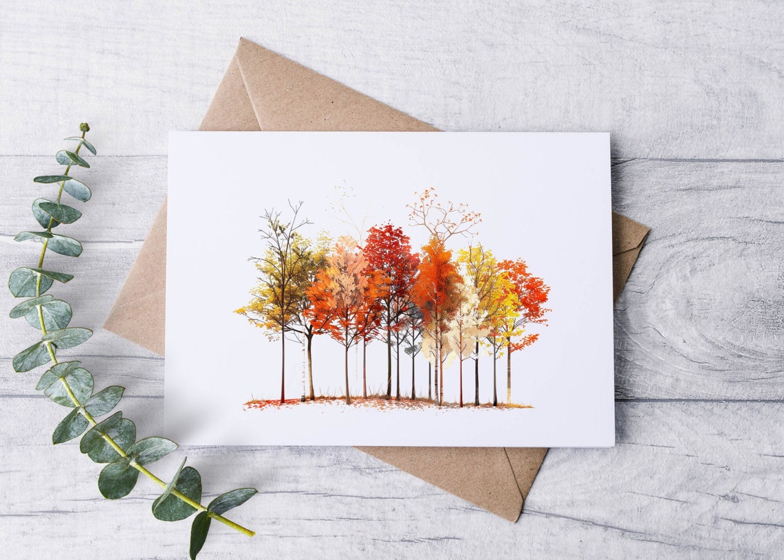 Autumn Fall Cards Thanksgiving / Luxury Linen Textured Card / Blank ...