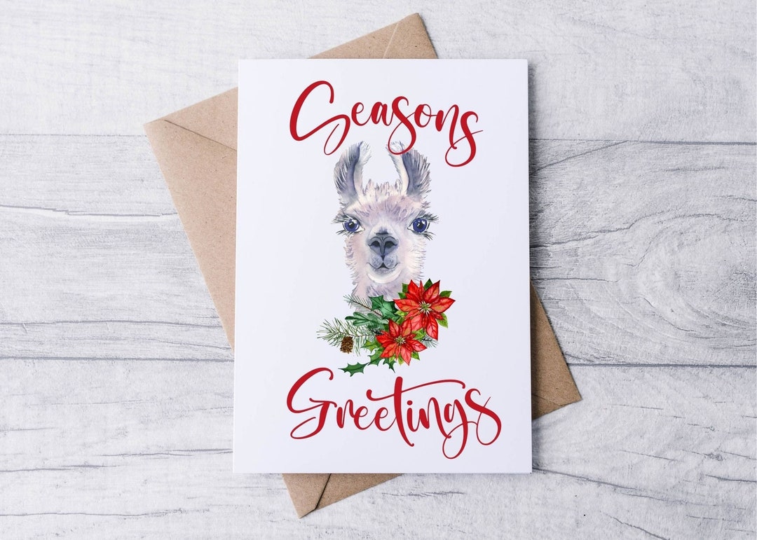 Seasons Greetings Llama Watercolor Christmas Card Set / Boxed Note ...