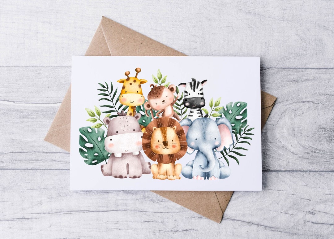 Wild Animal Card Set / Watercolor Safari / Blank Note Cards / Folded ...