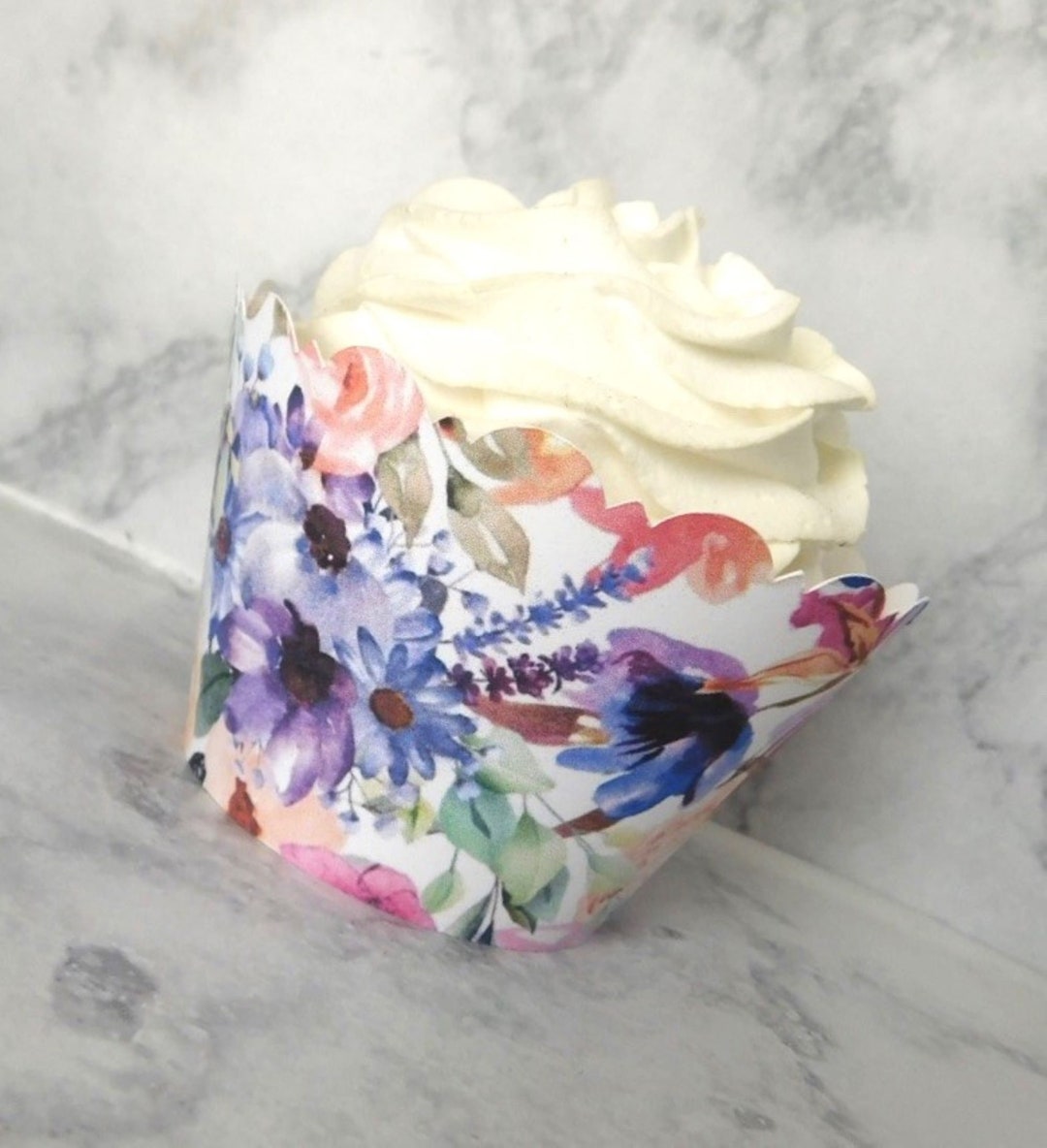 FLORAL BOUQUET Cupcake Wrappers Scalloped Edge Smooth Finish Wedding ...