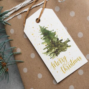 Watercolor Christmas Tree Gift Tag, Set of 12, Holiday Watercolor ...