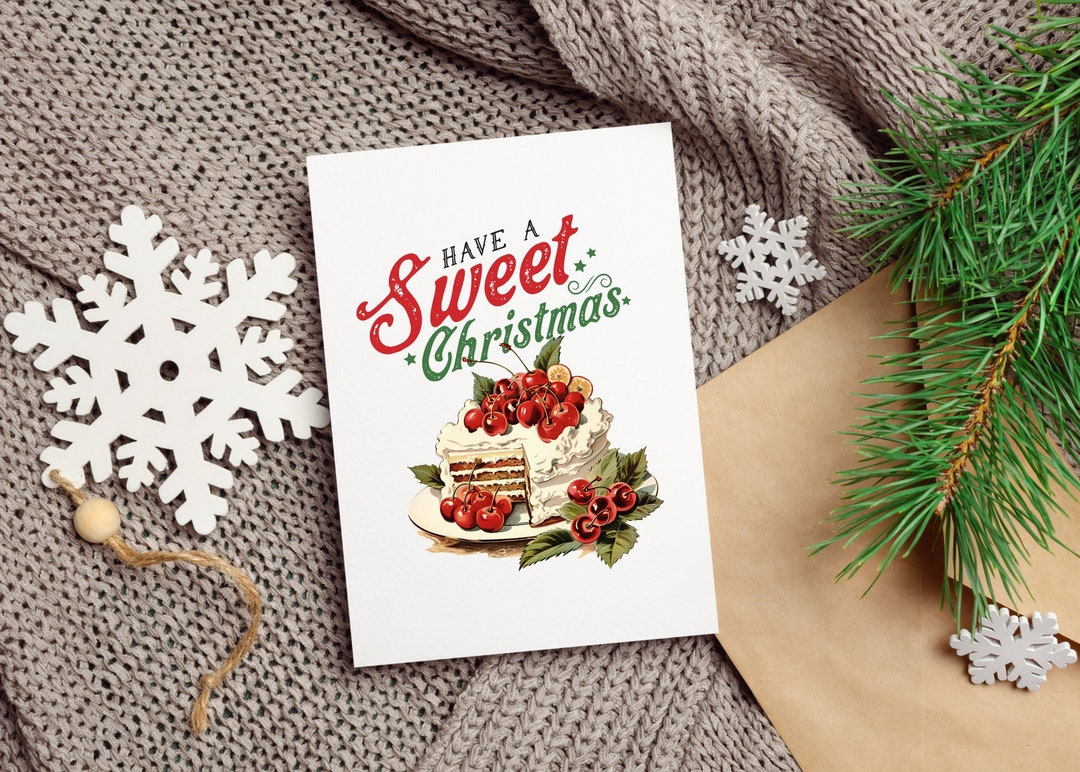 Vintage Style Sweet Christmas Cake Cards / Luxury Linen Textured Card ...