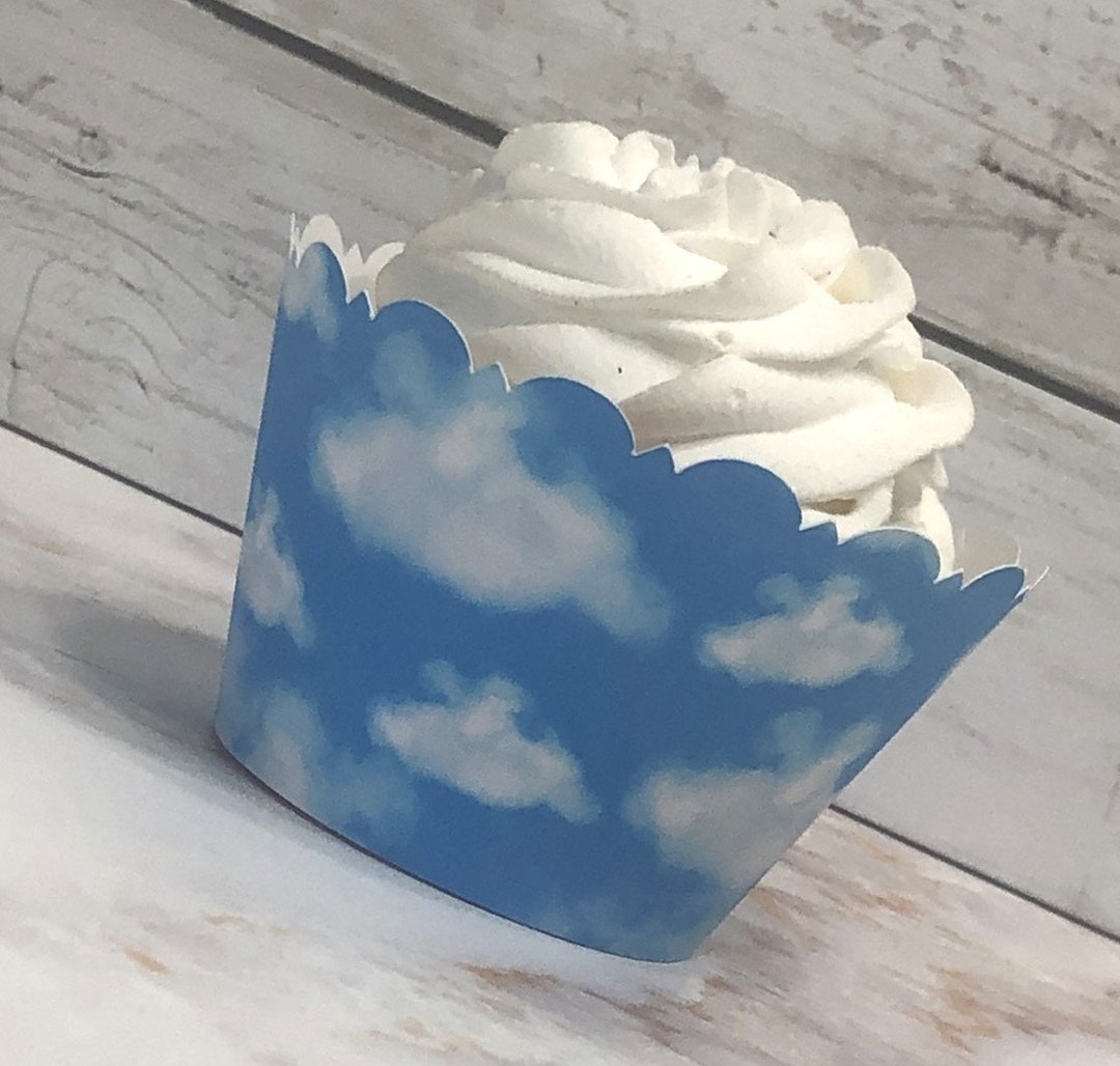 CLOUD Cupcake Wrappers Scalloped Edge Smooth Finish Baby Shower Blue Sky Theme - Etsy