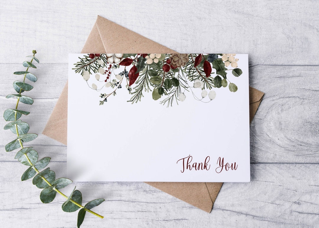 EVERGREEN WINTER Thank You Card Set / Blank Note Cards / Folded Note ...