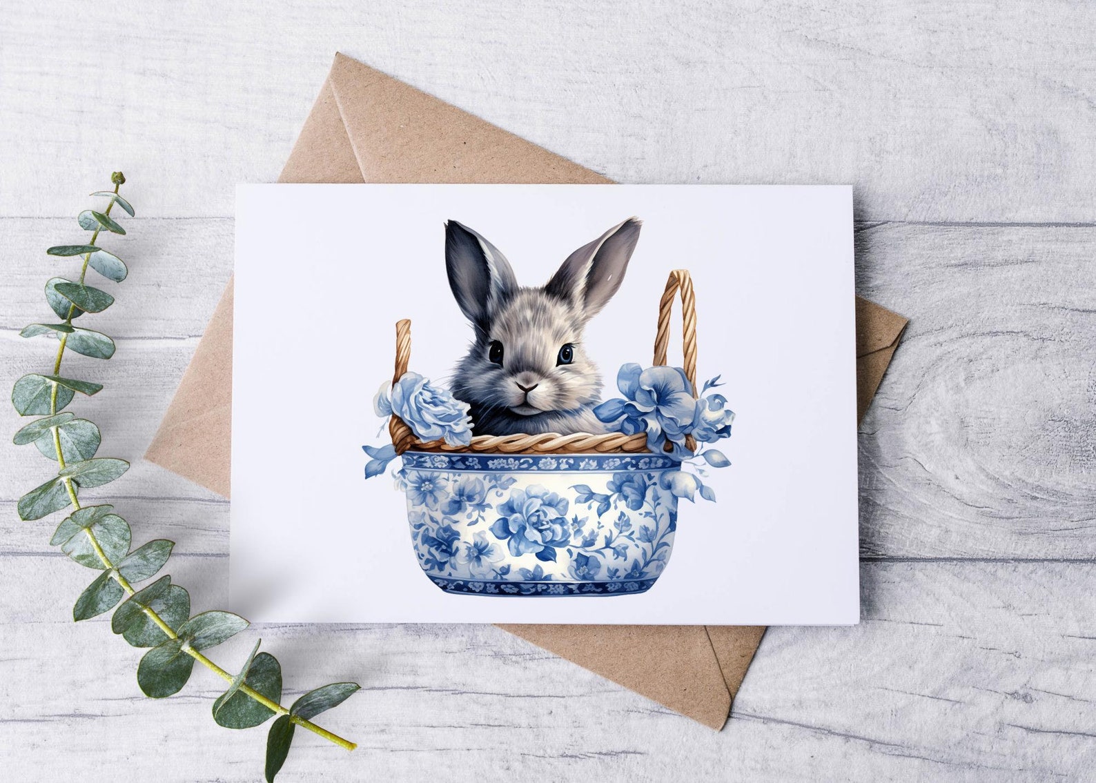 Delft Blue Bunny Card Set - Blank Note Cards & Folded Notecards for ...