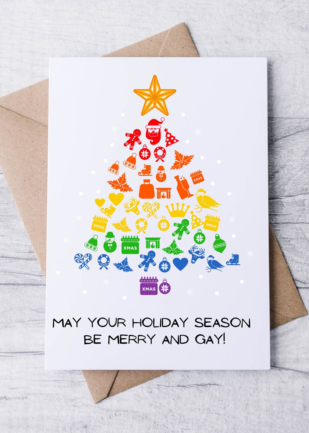 MERRY and GAY Christmas Tree Cards / Funny Christmas Card / Pride Card ...