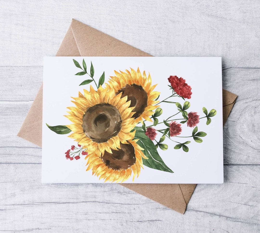 Sunflower Card Set / Watercolor Autumn Fall / Blank Note Cards / Folded ...