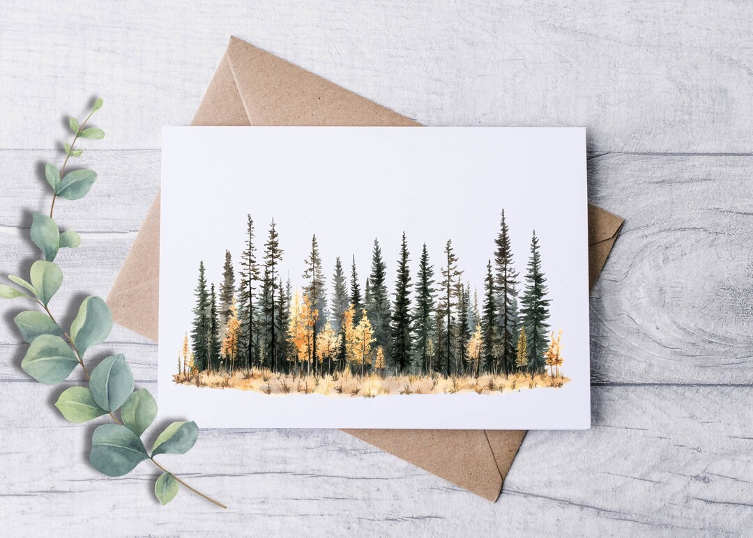 Gold Forest Evergreen Trees Notecards Set - Rustic Thank You Cards ...