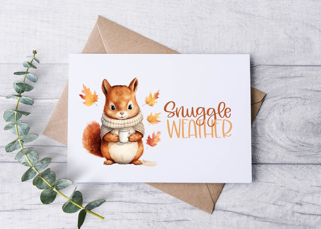 Autumn Fall Snuggle Weather Cards / Luxury Linen Textured Card / Blank ...