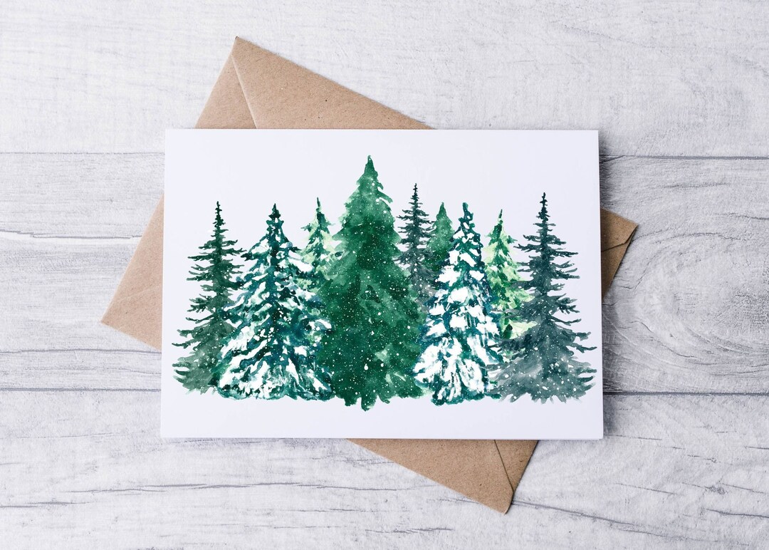 WINTRY WONDER Evergreen Forest Woods Rustic Card Set / Blank Note Cards ...