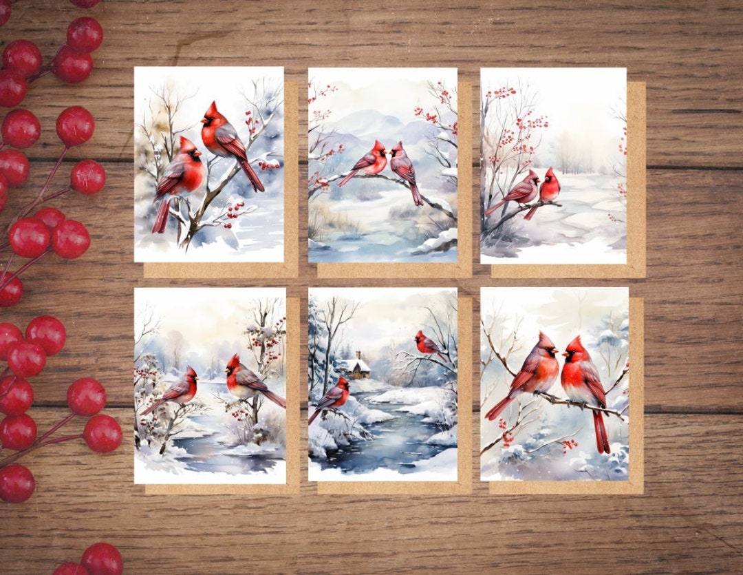 CARDINAL BIRD Card Set / Luxury Textured Linen Cardstock / Folded Cards ...