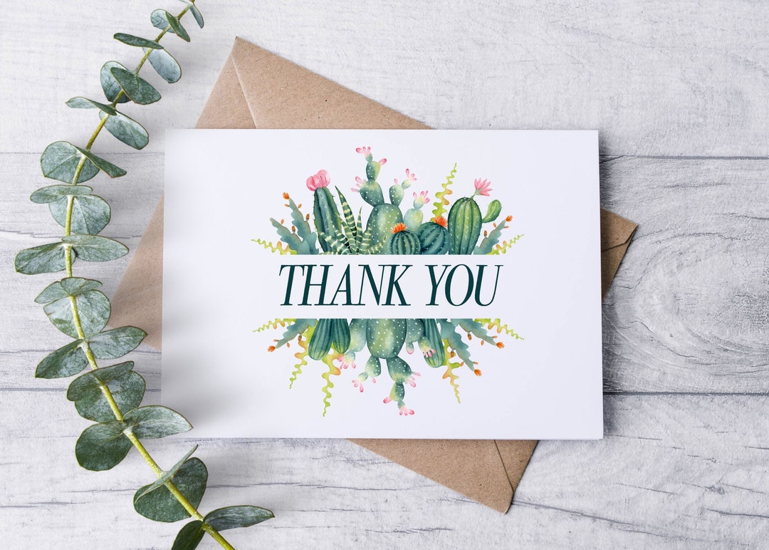 SUCCULENTS CACTUS Thank You Card Set / Blank Note Cards / Folded Note ...