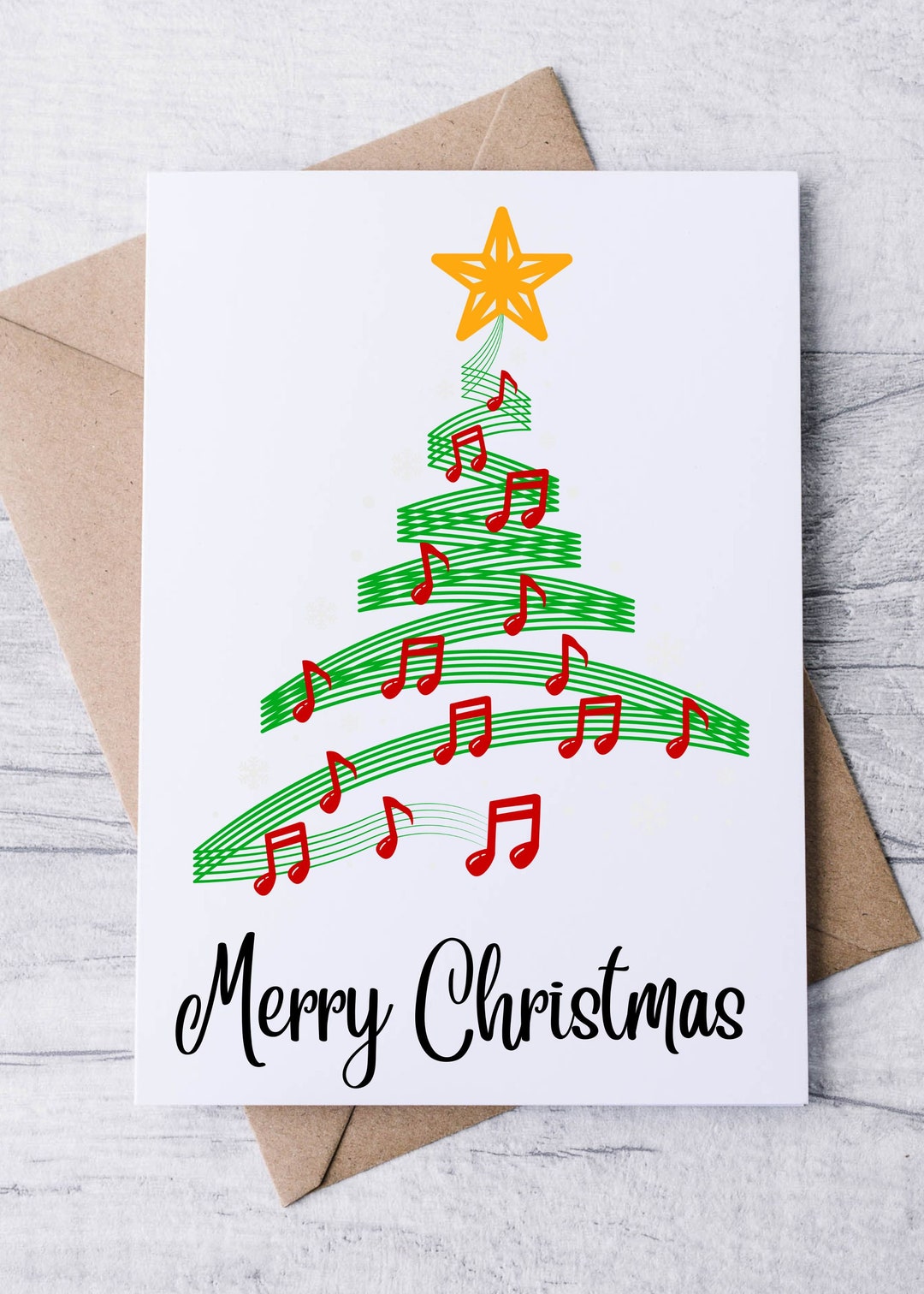 Music Note Christmas Tree Cards / Blank Note Cards / Folded Notecards ...