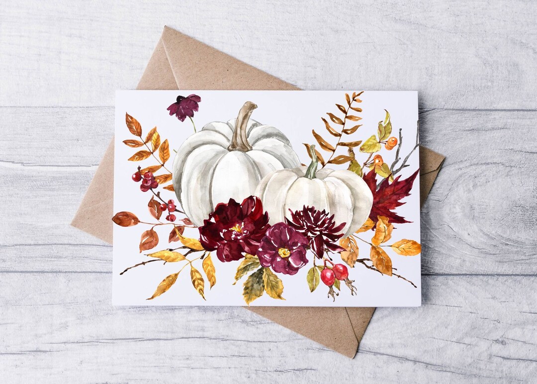 AUTUMN ALLURE Blank Note Cards Set - Watercolor Fall Theme, Burgundy ...