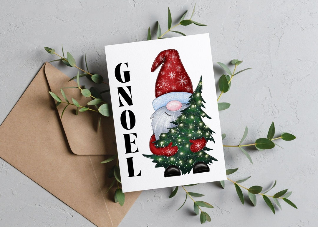 GNOEL Gnome With Christmas Tree Watercolor Card Set / Blank Note Cards ...