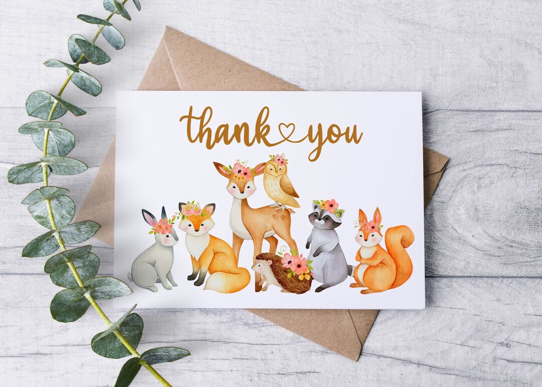 CUTE WILDLIFE Thank You Card Set / Blank Note Cards / Folded Note Cards ...