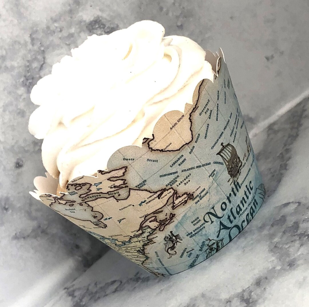 Vintage MAP CUPCAKE WRAPPERS Printed / Scalloped Edge / Travel / World ...