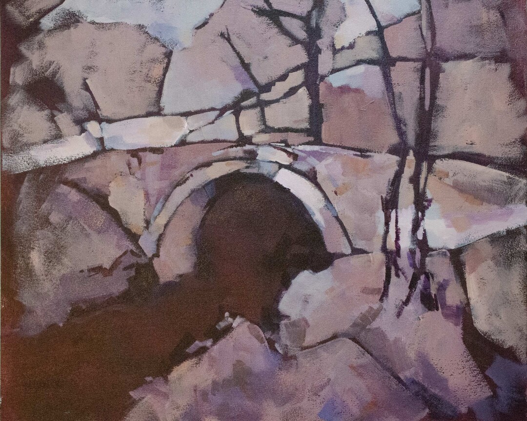 Abstract Painting of an Old Stone Railroad Bridge - Etsy