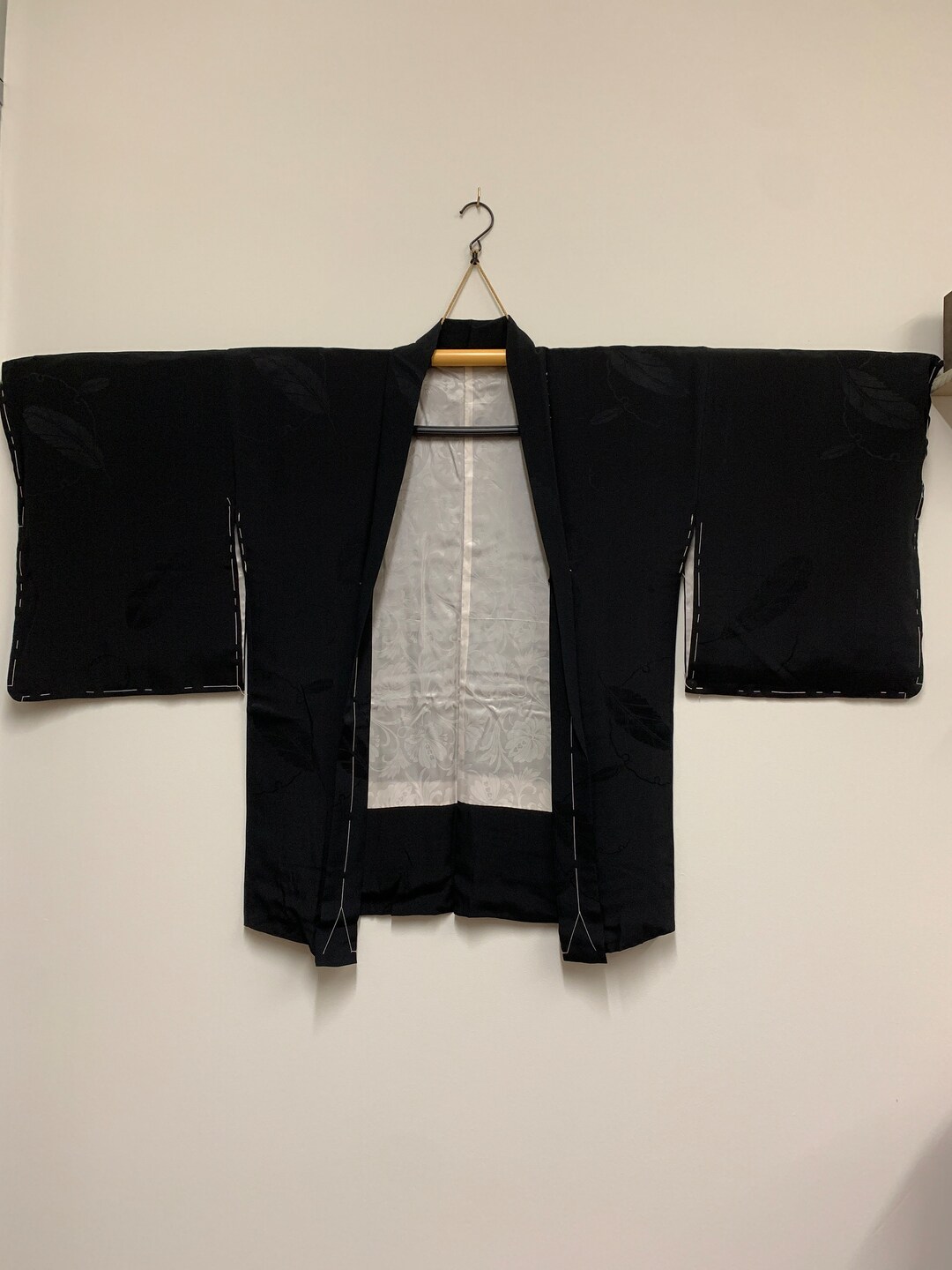 Vintage Black Silk Haori Jacket With Feathers | Japanese Kimono Jacket ...