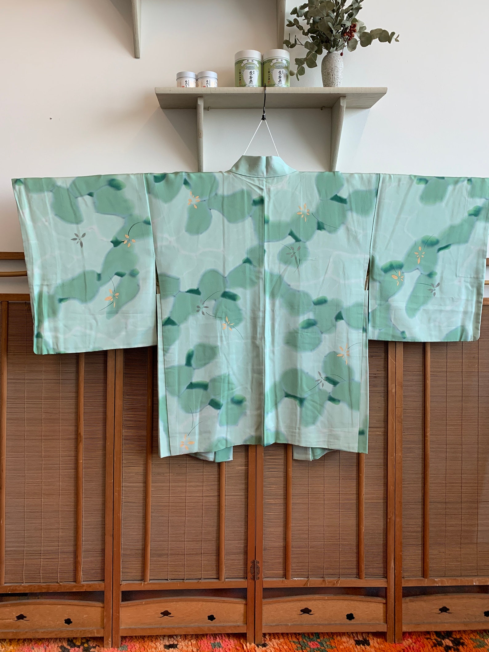 Blue Green Vintage Haori Jacket With Abstract Water Lily Pad - Etsy