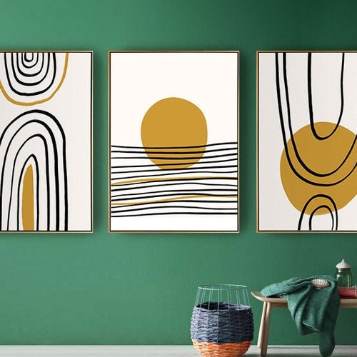 Navy Blue Mid Century Modern Geometric Art Set of 3 Prints - Etsy