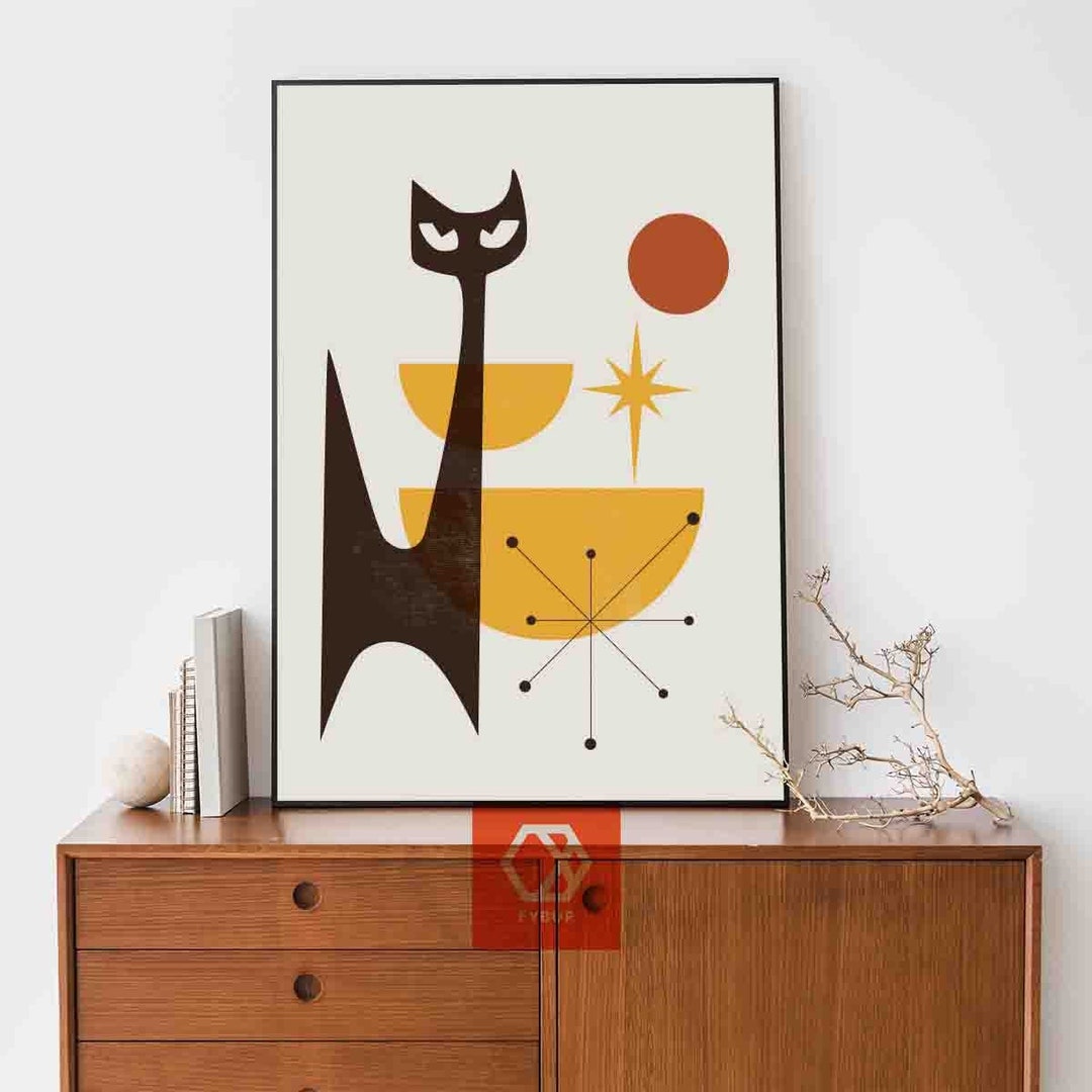 70's Cat Mid Century Modern Art Mid Century Cat Wall Art Sputnik Art ...