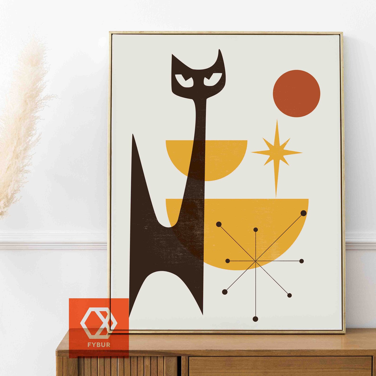 70's Cat Mid Century Modern Art Mid Century Cat Wall Art Sputnik Art ...