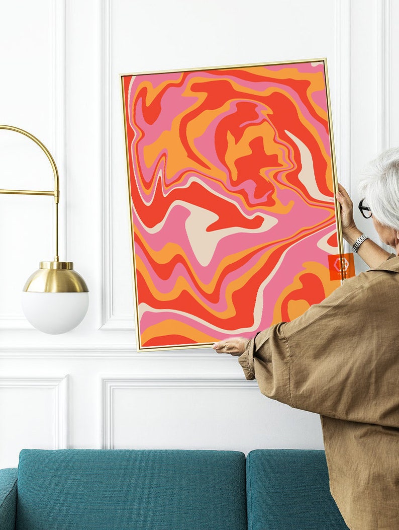 Pink 70s Swirl Color Retro Abstract Art Print 70s Decor 70s - Etsy