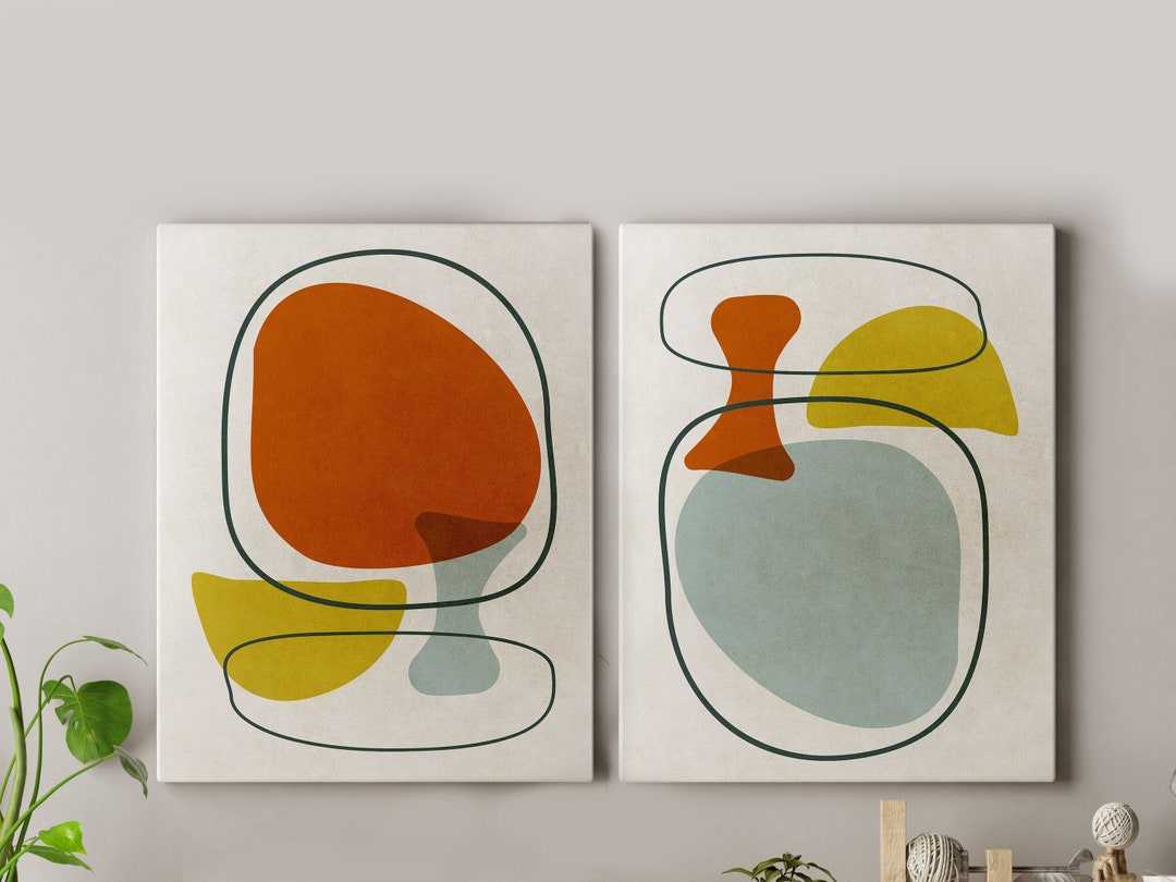 Chartreuse Canvas Art SET of 2 Mid Century Modern Canvas Art Modern ...