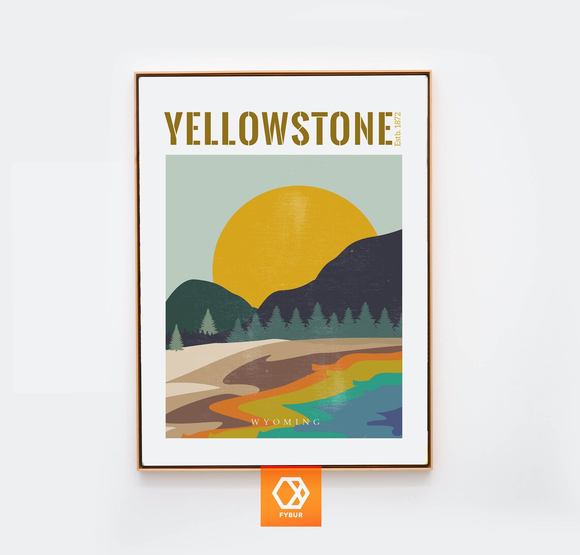 Yellowstone National Park Poster Mid Century Modern Poster | Etsy
